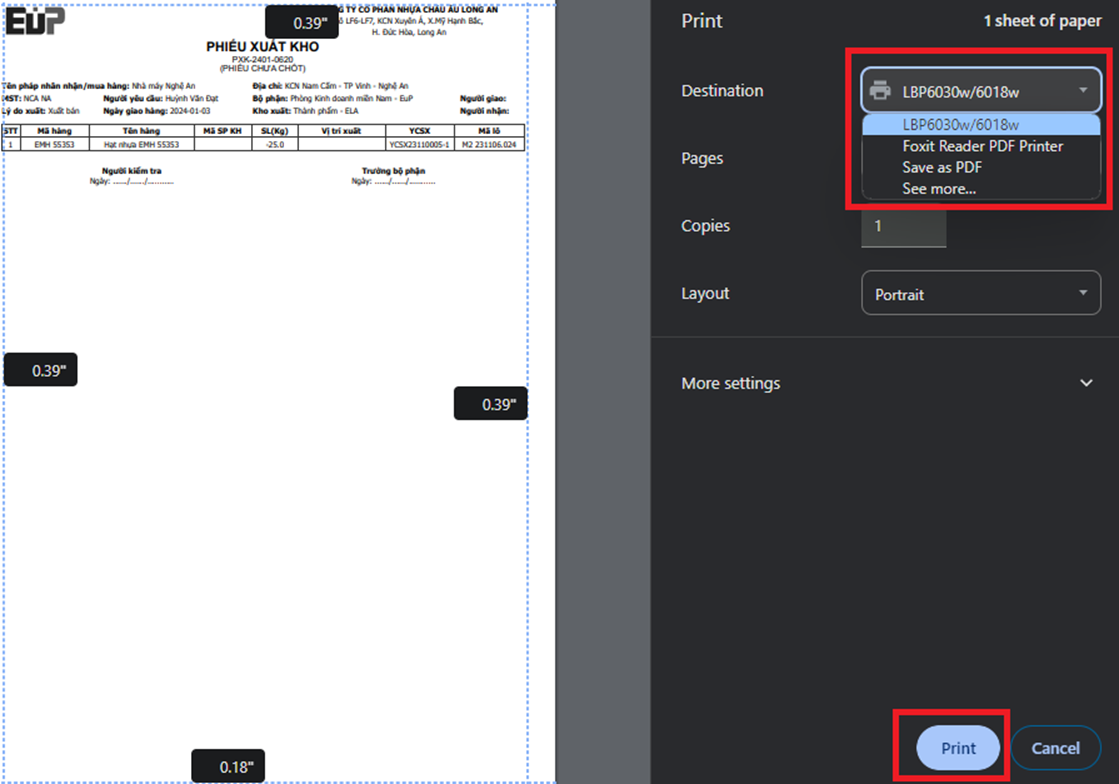 Eup - Phiếu Xuất Hàng (bán) - Delivery Note
