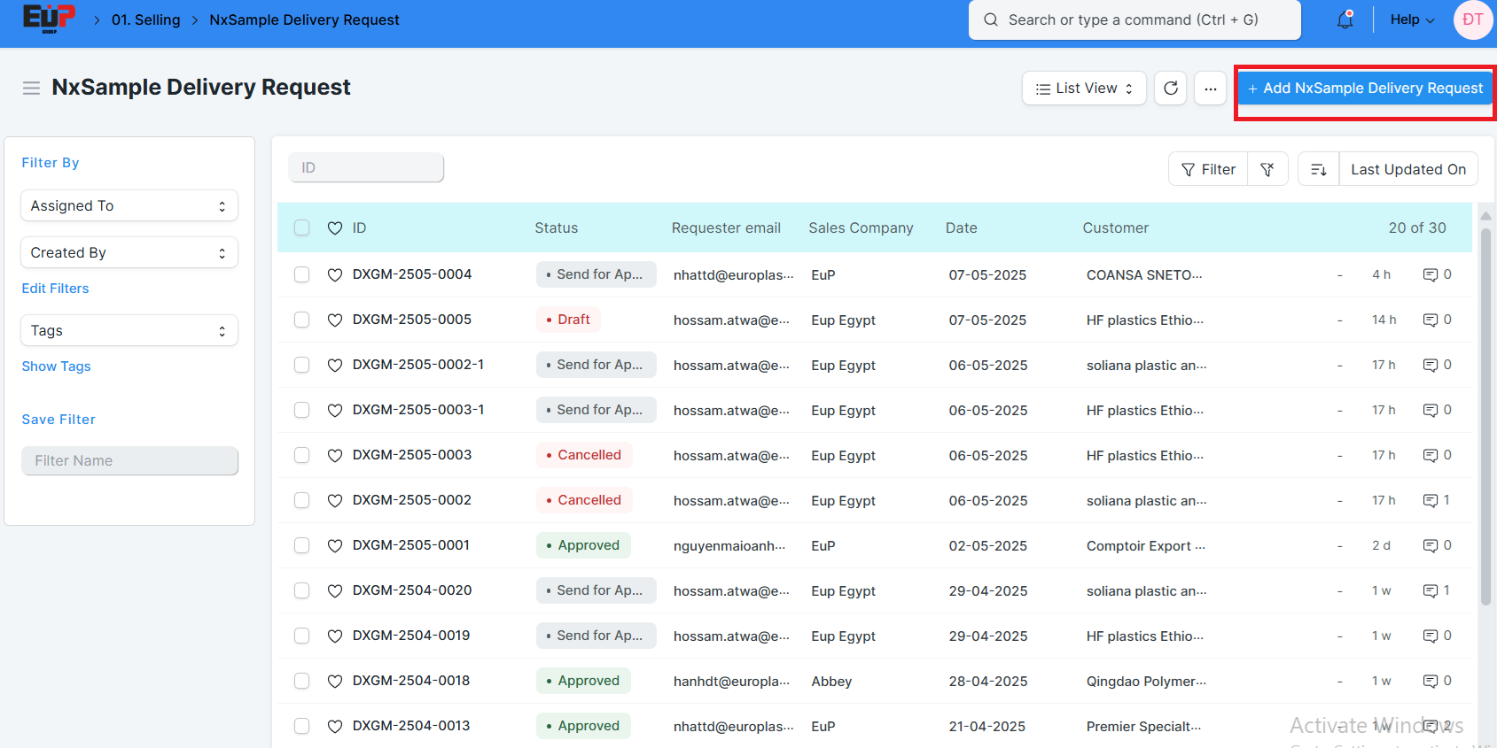 Eup - Sample Delivery Request