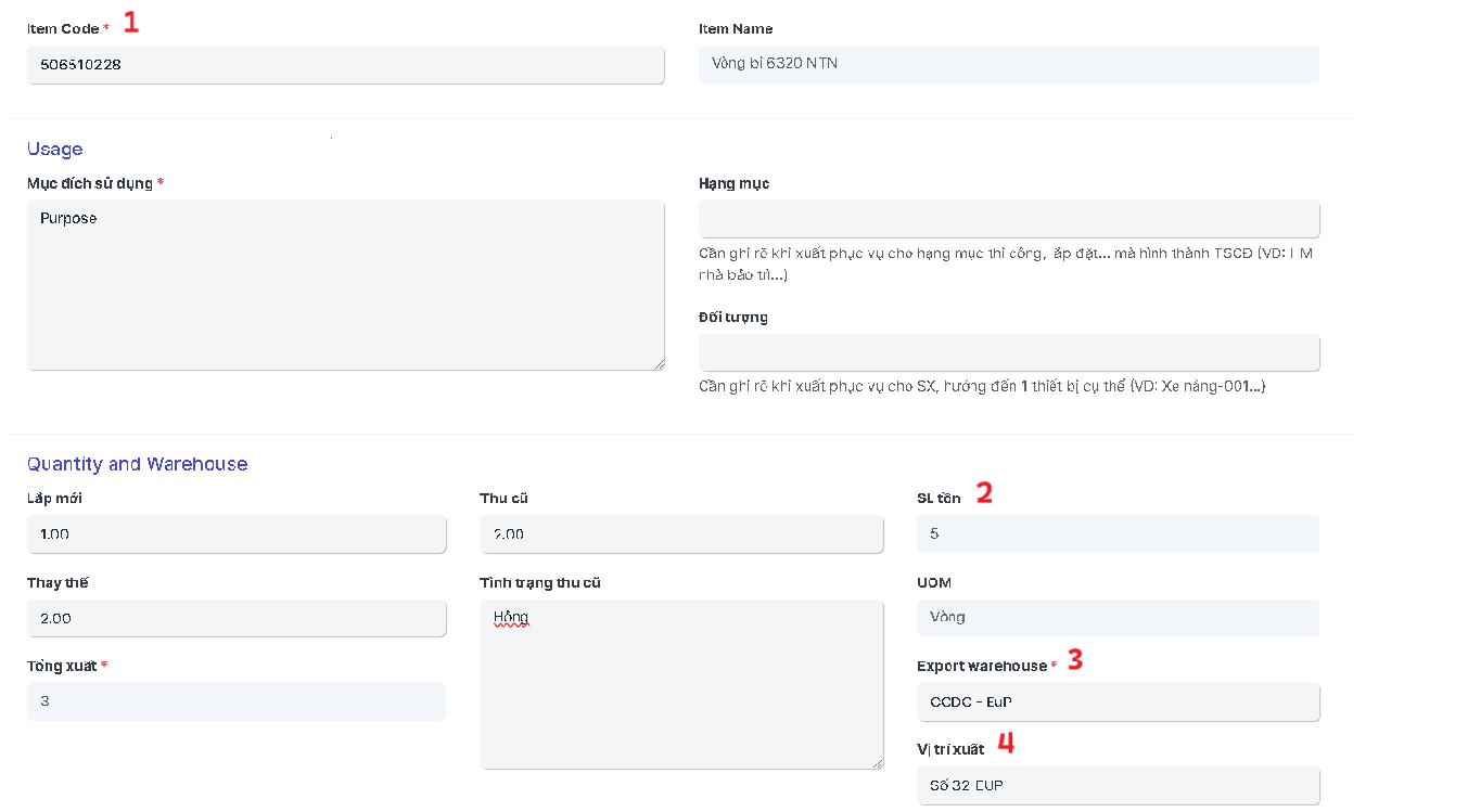 EuP - Phiếu đề nghị xuất nhập kho - Stock Export & Import Request