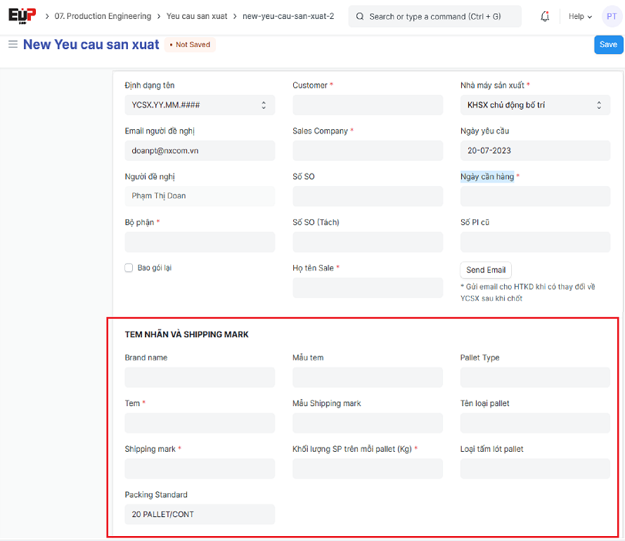 Manufacturing request