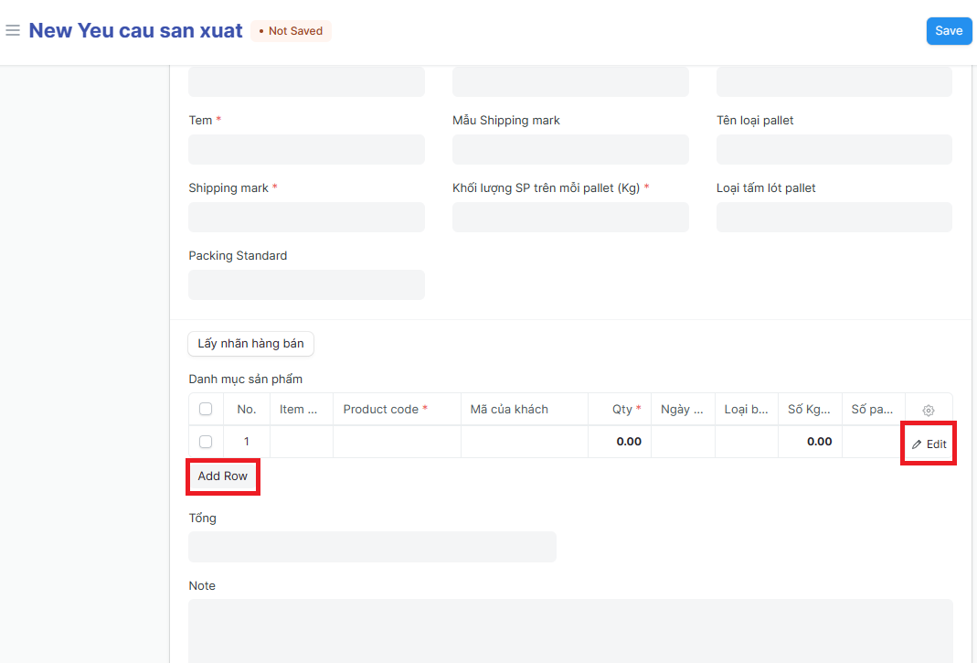 Manufacturing request