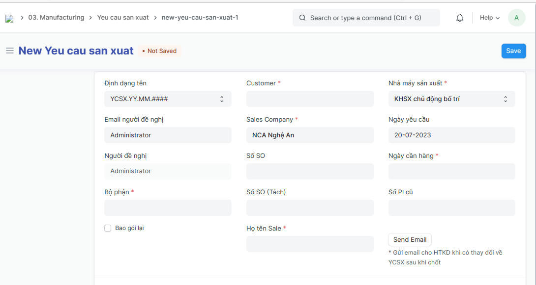 Manufacturing request