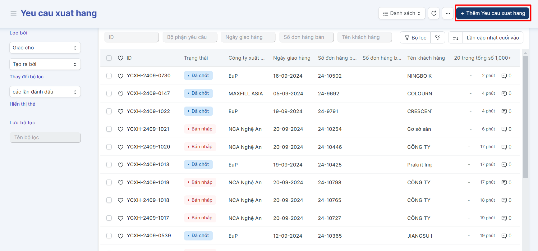 EuP - Delivery request - yêu cầu xuất hàng